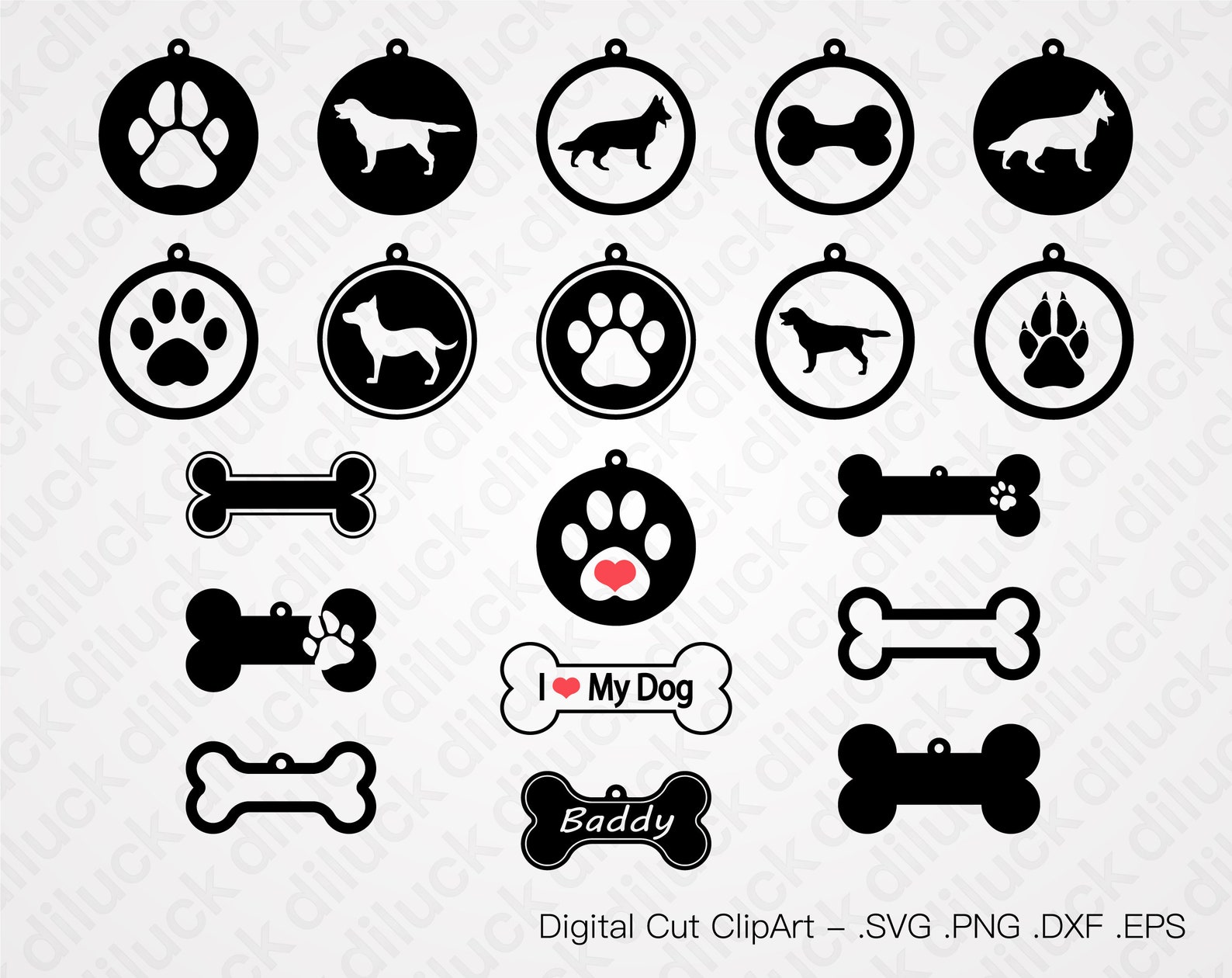 Dog Tag SVG Dog Bone SVG paw svg dog silhouette dog | Etsy