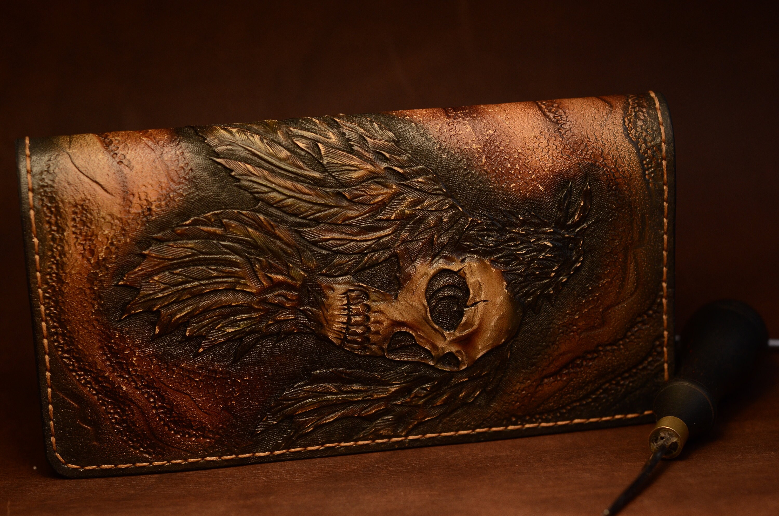 Handmade wallet natural leather stylished by skull | Etsy