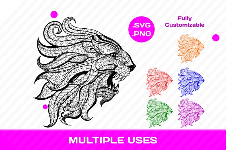Lion Mandala T-shirt Design SVG Zentangle Lion Mandala PNG Head Clipart ...