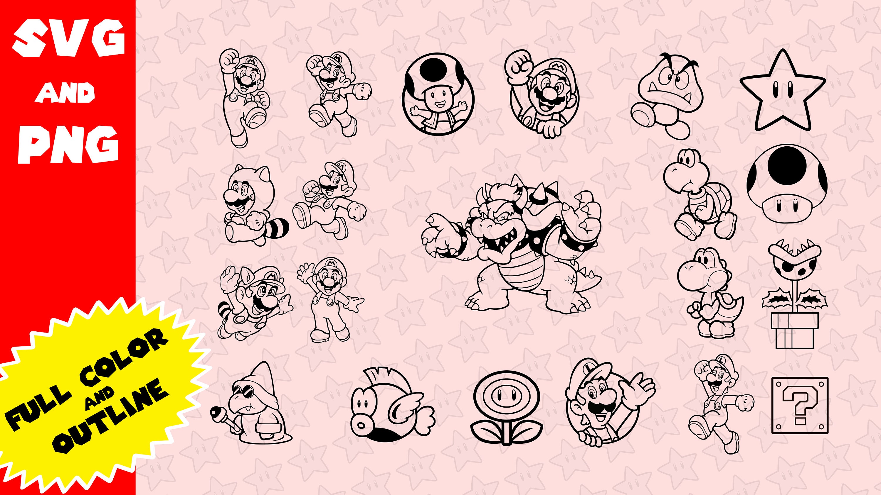 21 Super Mario SVG & PNG Vectors High Quality Cut Files Birthday Bundle ...