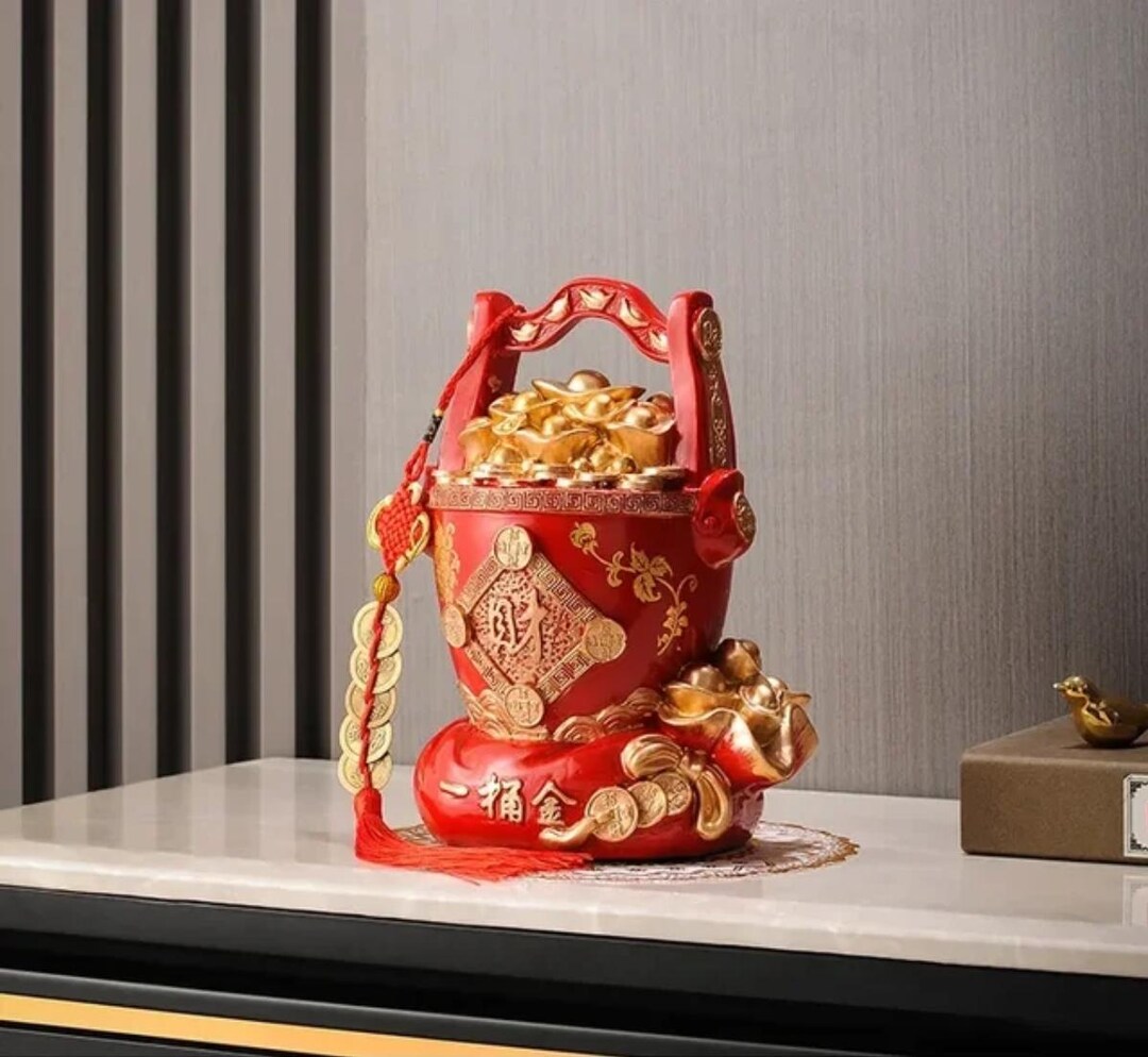 Chinese Feng Shui Good Fortune Money Gold Ingot Basket Wealth Statue ...
