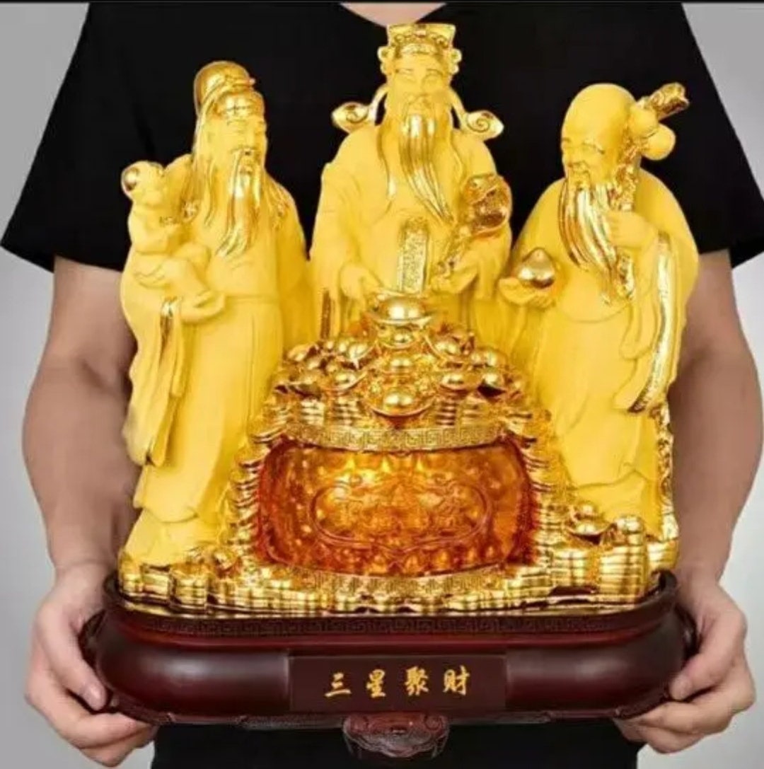 Chinese Feng Shui Good Fortune 3 Gods of Wealth Statue Housewarming ...