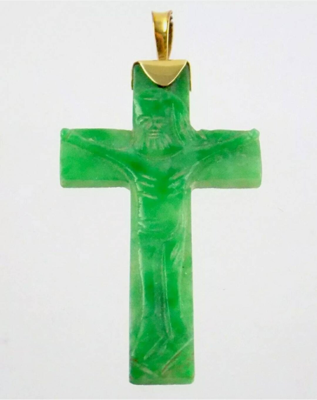 10% OFF Rare Vintage Certified 14k Yellow Gold Carved Jade Crucifix ...
