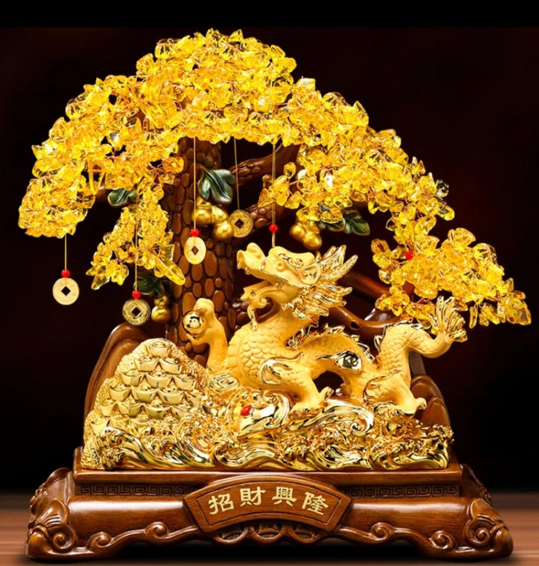 Chinese Feng Shui Good Fortune Auspicious Lucky Gold Dragon Money Tree ...
