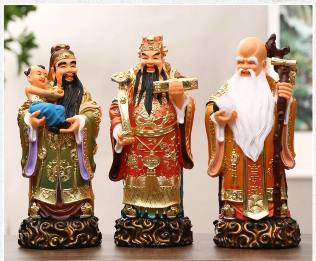 Chinese Feng Shui Good Fortune 3 Gods of Wealth Statue Housewarming ...