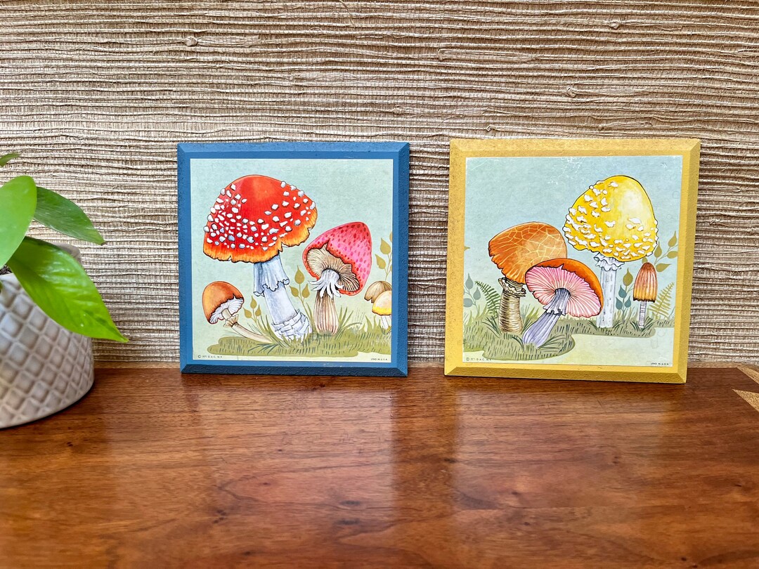 Vintage Mushroom Wall Hangings, Set of Two, Mushroom Decor, 70s ...