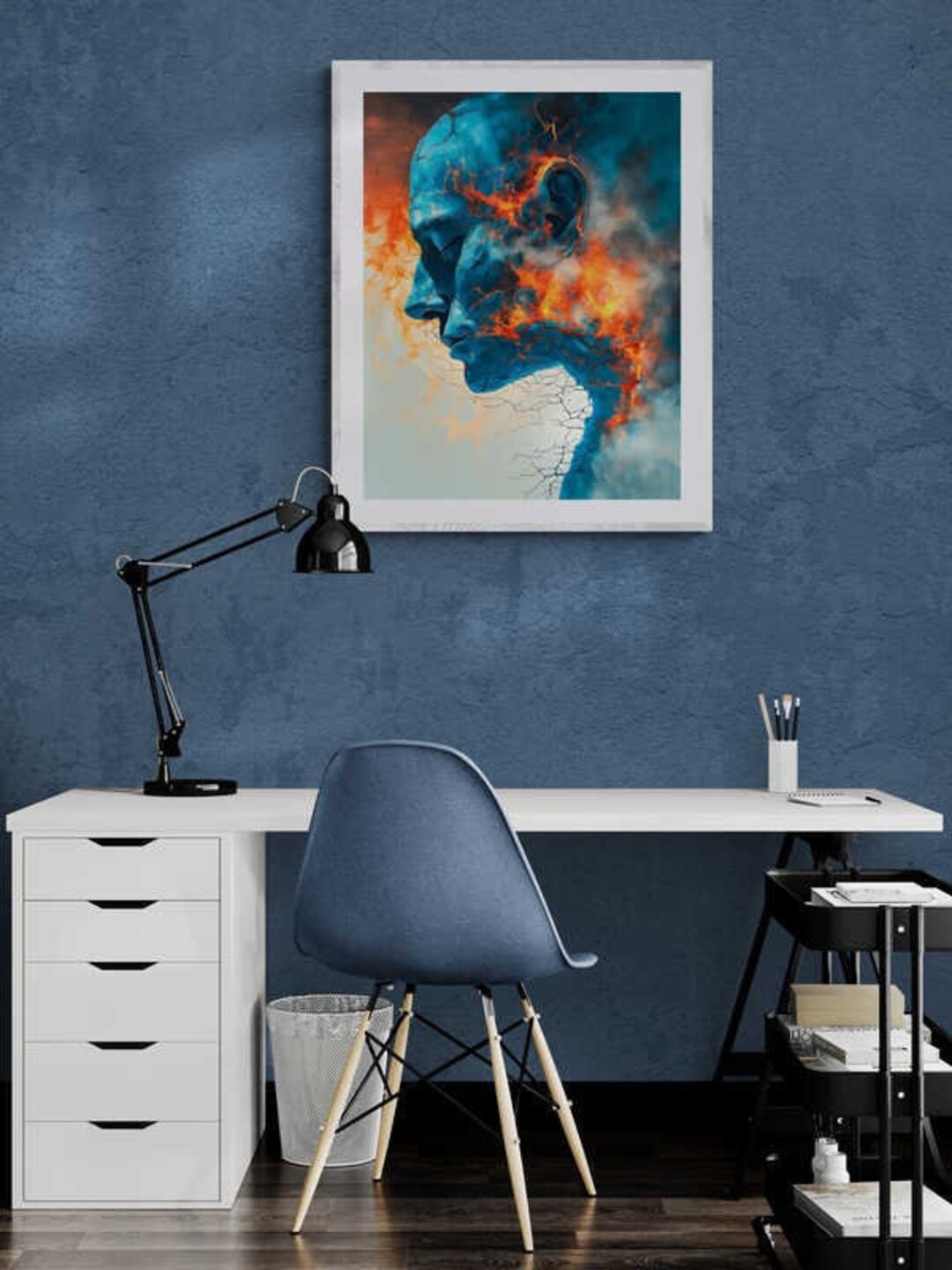 Surreal Abstract Art Print Fragmented Human Figure With Fiery Lava ...