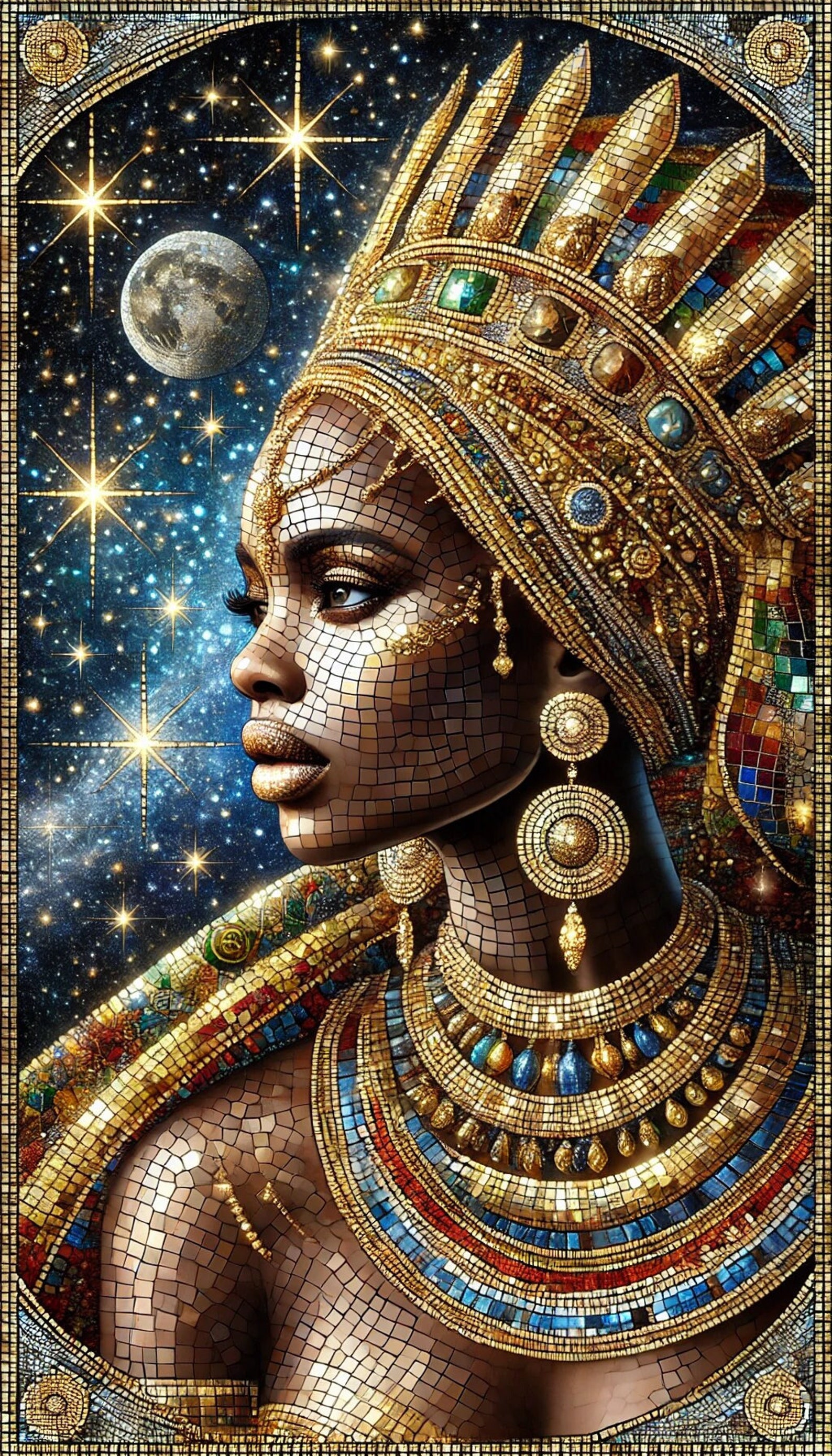 African Queen Cosmic Aura Digital Print of Regal African Woman With ...