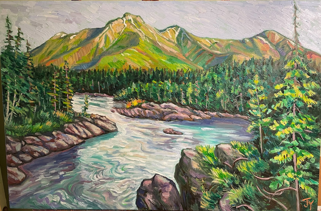 Original Oil Painting, Landscape of Canada-mountain and River, 47.5x31 ...