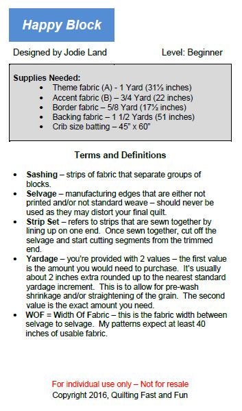 Happy Block Digital Quilt Pattern - Etsy