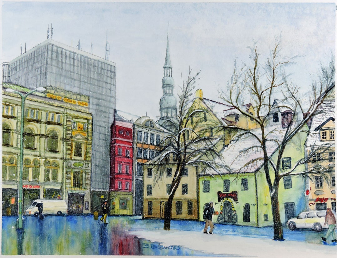 Riga the Spire is a Watercolor Painting of the City in - Etsy