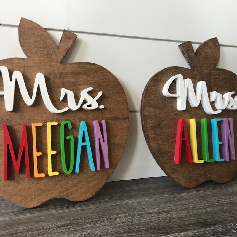 Wood Apple Teacher Sign - Etsy