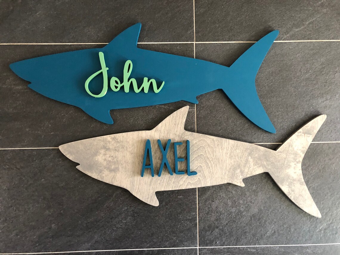 Shark Nursery Custom Baby Name Sign Wood Sign Ocean Theme - Etsy