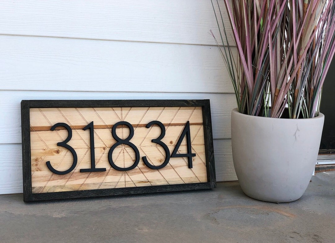 Large Horizontal Address Sign + Address Plaque + House Numbers Modern ...
