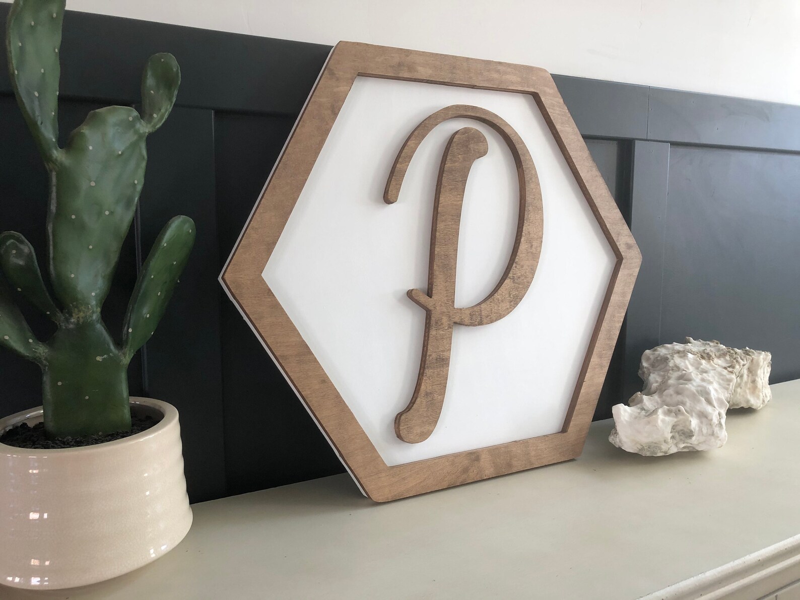 Hexagon Cursive Family Letter Sign Nursery Sign Entry Way - Etsy