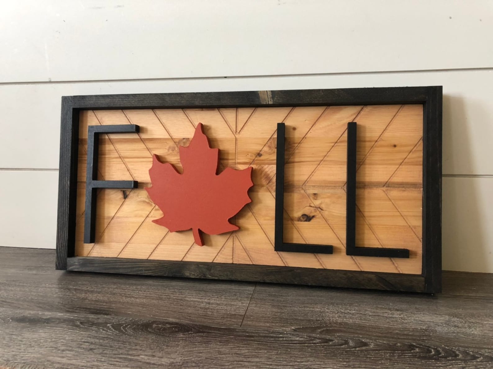 Fall Leaf Sign Home Decor Fall Wooden Sign Herringbone - Etsy