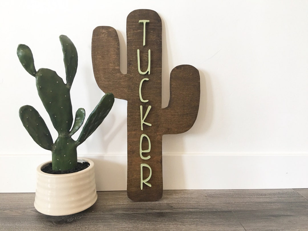 Wooden Cactus Name Sign + Rustic Cactus Wall Decor + Nursery Cactus ...