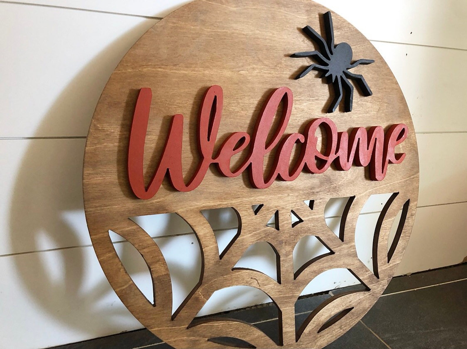 Halloween Spider Welcome Door Hanging Wood Sign 24 Inch Round - Etsy
