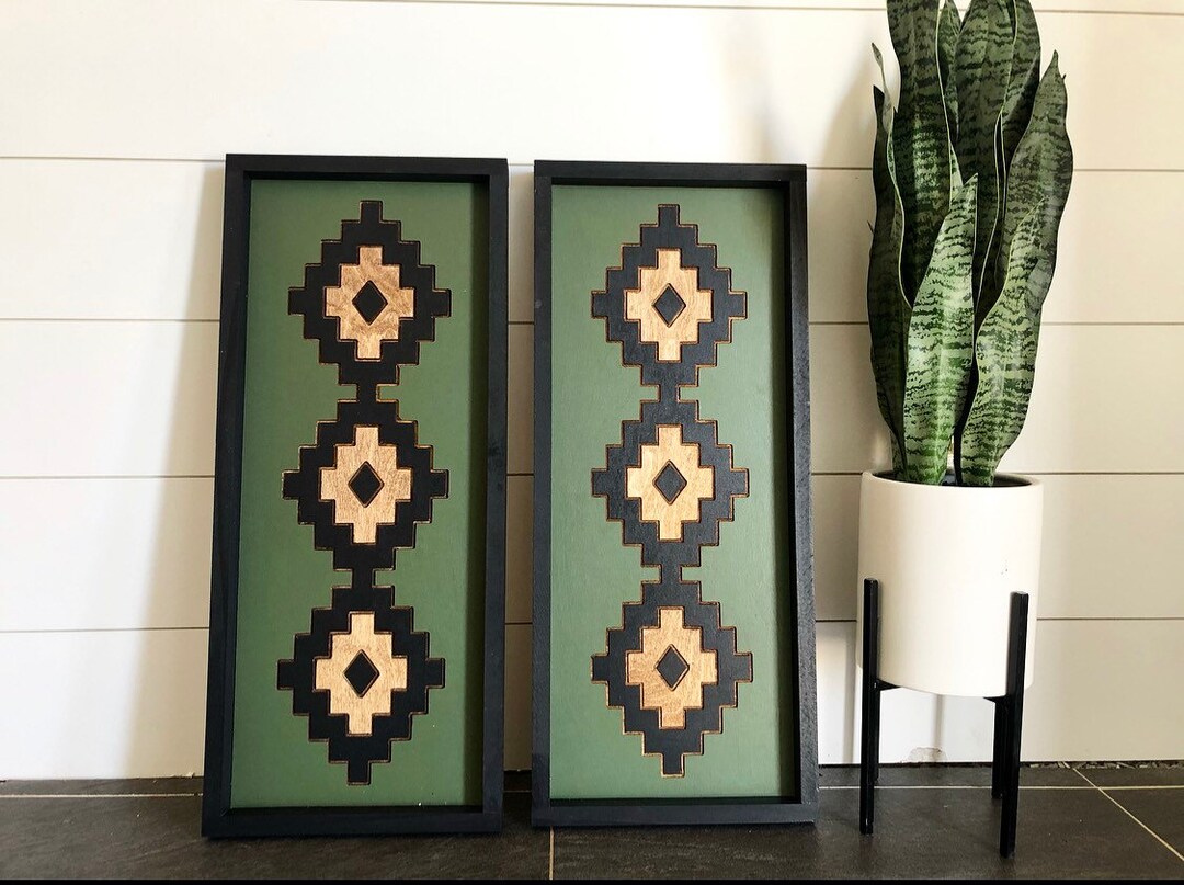 Moroccan Aztec Panels Large 26x11 Inch Bohemian Style Wall Art Eclectic ...