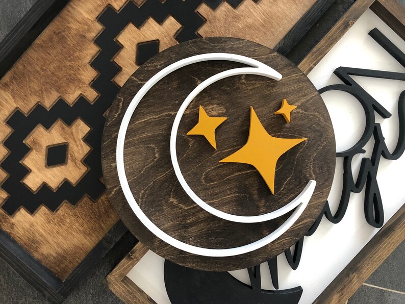 Moon and Star Wood Sign 12 Inch Round Boho Theme Nursery Decor | Etsy