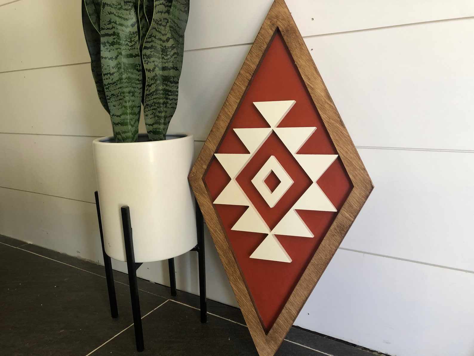 Diamond aztec terracotta wood sign bohemian wall decor boho | Etsy