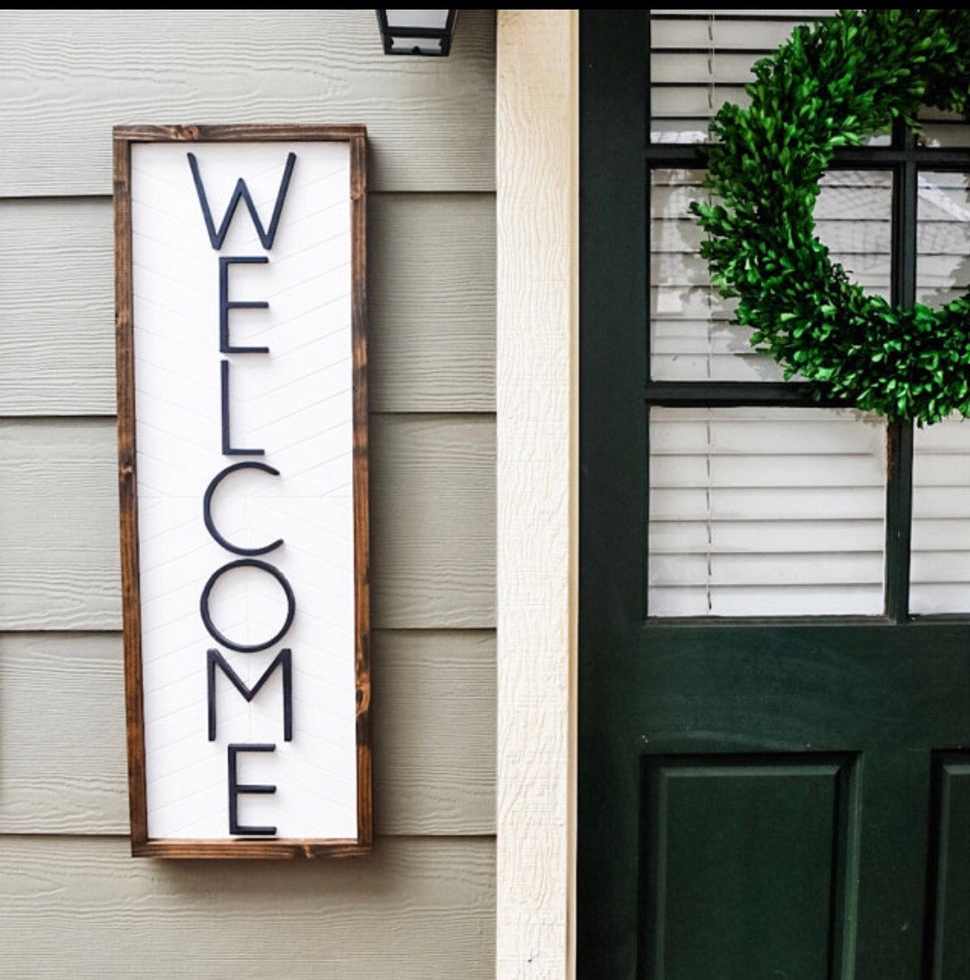 Welcome Herringbone Sign Engraved Wood Chevron Welcome Porch Sign - Etsy