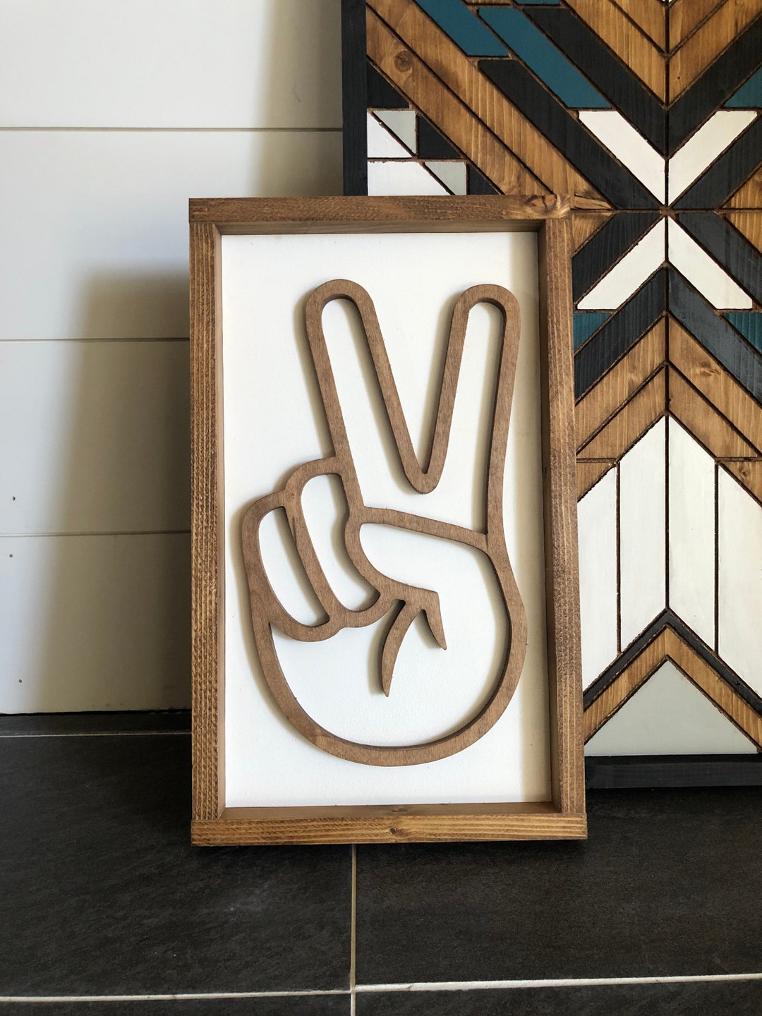 Peace Sign Wood Sign + Framed Farmhouse Home Decor + Custom Wood Sign ...