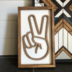 Peace Sign Wood Sign + Framed Farmhouse Home Decor + Custom Wood Sign ...