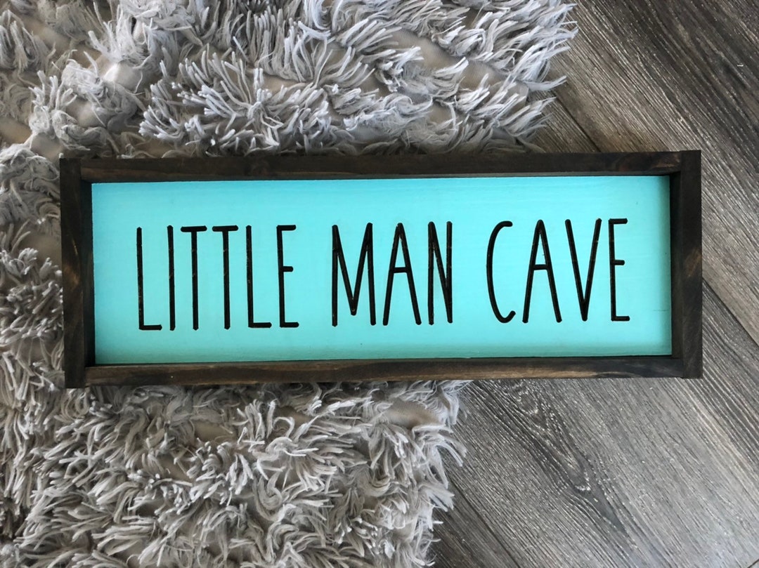 Little Man Cave Engraved Wood Sign Little Boy Nursery Decor Blue Wood ...