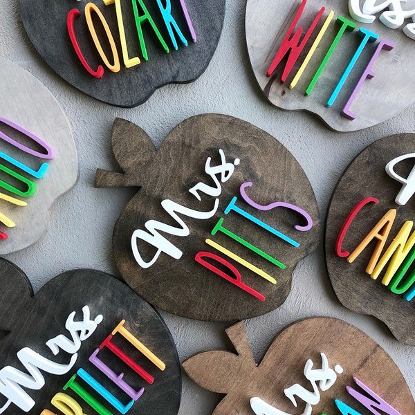 Wood Apple Teacher Sign - Etsy