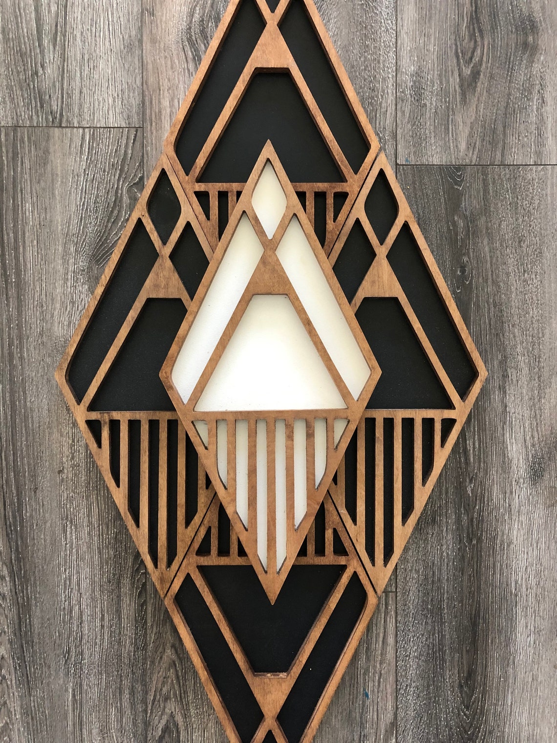 Diamond and Triangles Wood Sign Bohemian Wall Decor Mid - Etsy