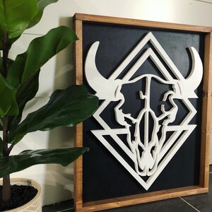 Boho Wild West Wood Sign Modern Geometric Triangle Home Decor Bull ...