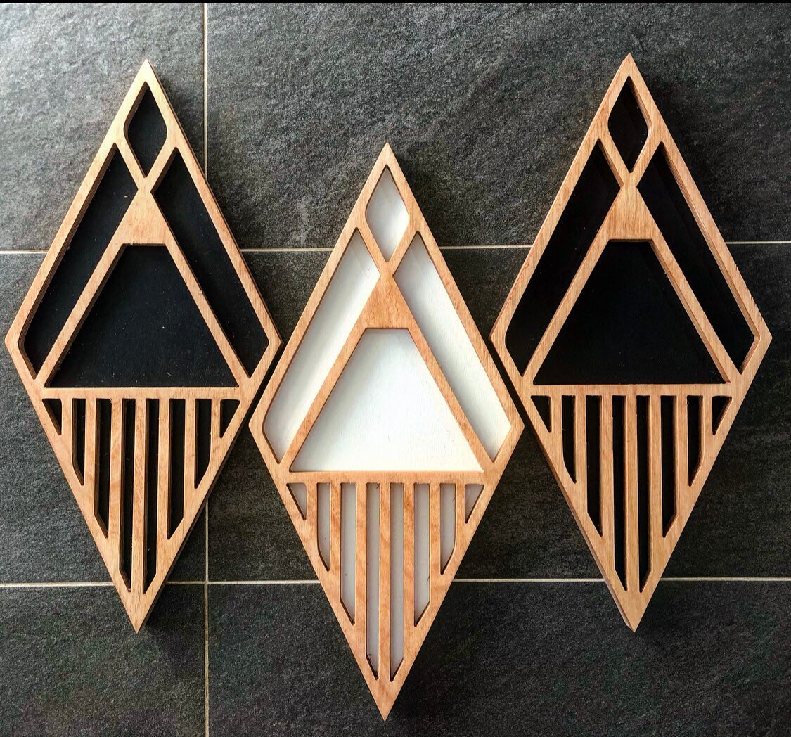 Diamond and Triangles Wood Sign Bohemian Wall Decor Mid - Etsy
