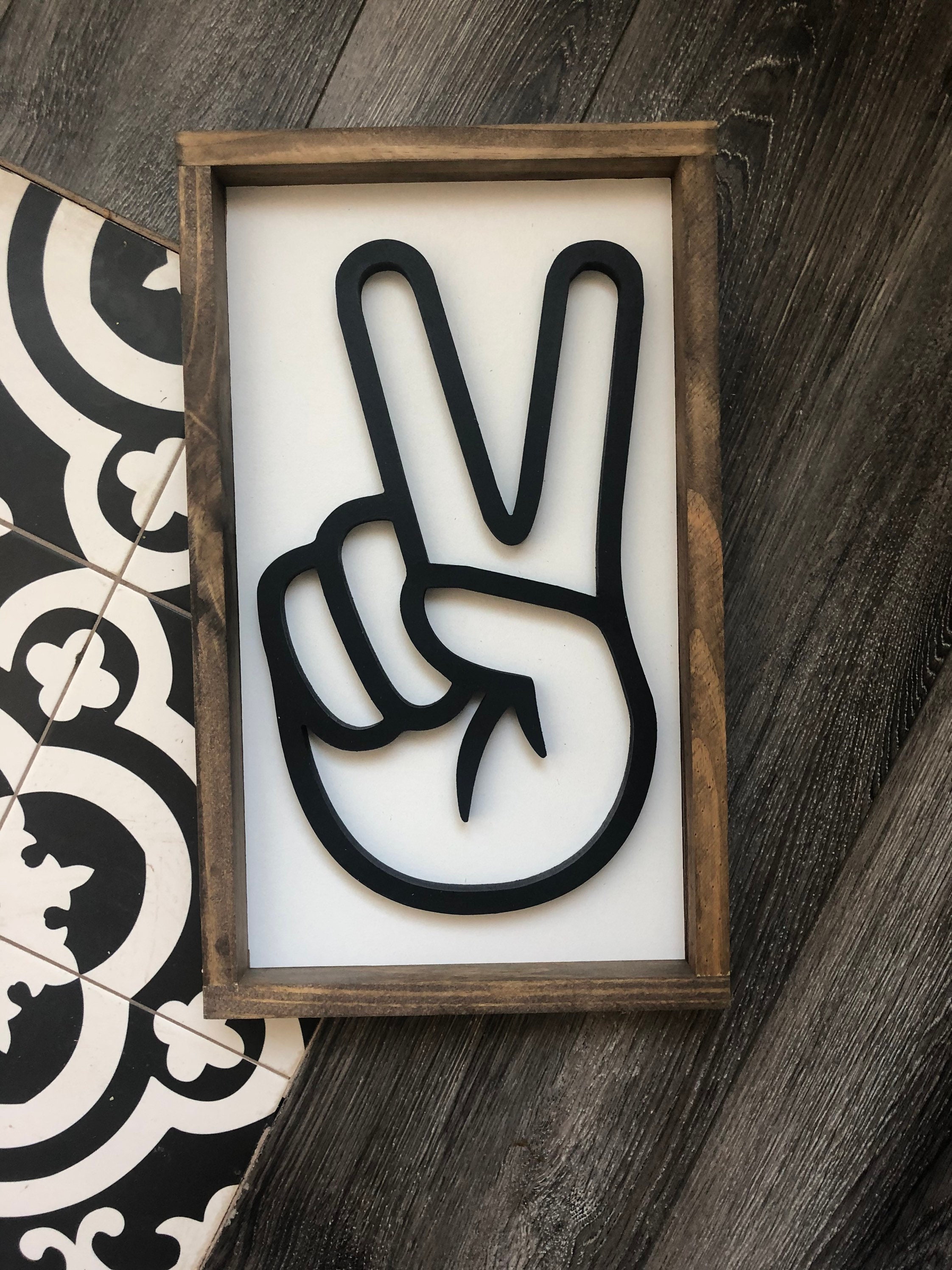 Peace Sign Wood Sign Framed Farmhouse Home Decor Custom | Etsy