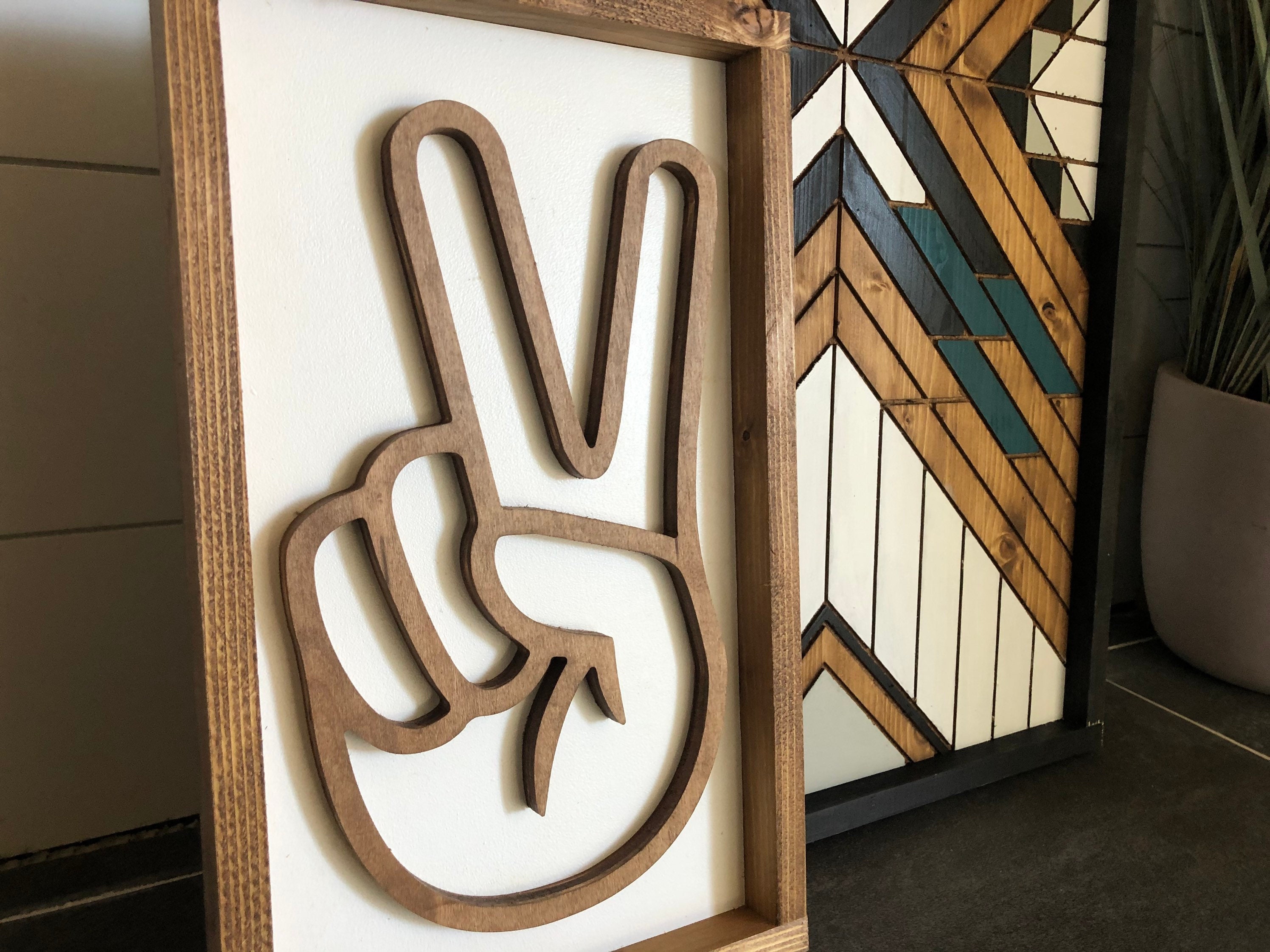 Peace Sign Wood Sign Framed Farmhouse Home Decor Custom - Etsy