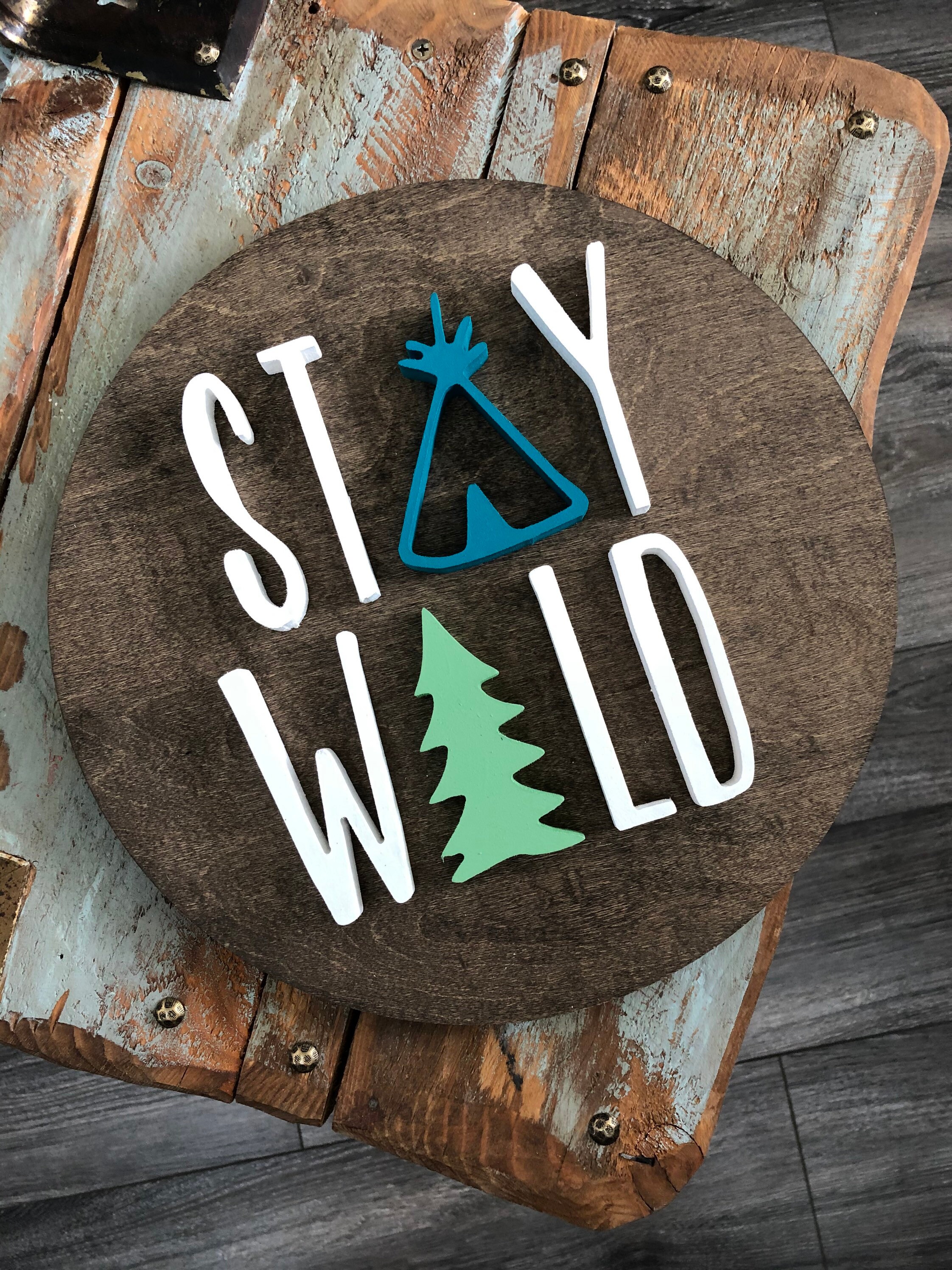 Stay Wild Circle Round Wood Sign Woodland Nursery Decor | Etsy