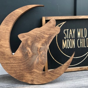 Howling wolf and moon sign nursery decor stay wild moon | Etsy