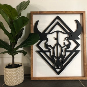 Boho Wild West Wood Sign Modern Geometric Triangle Home Decor Bull ...