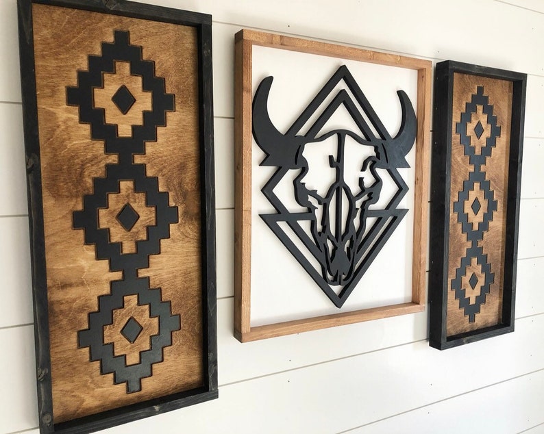 Moroccan Aztec Panels Large 26x11 Inch Bohemian Style Wall Art Modern ...