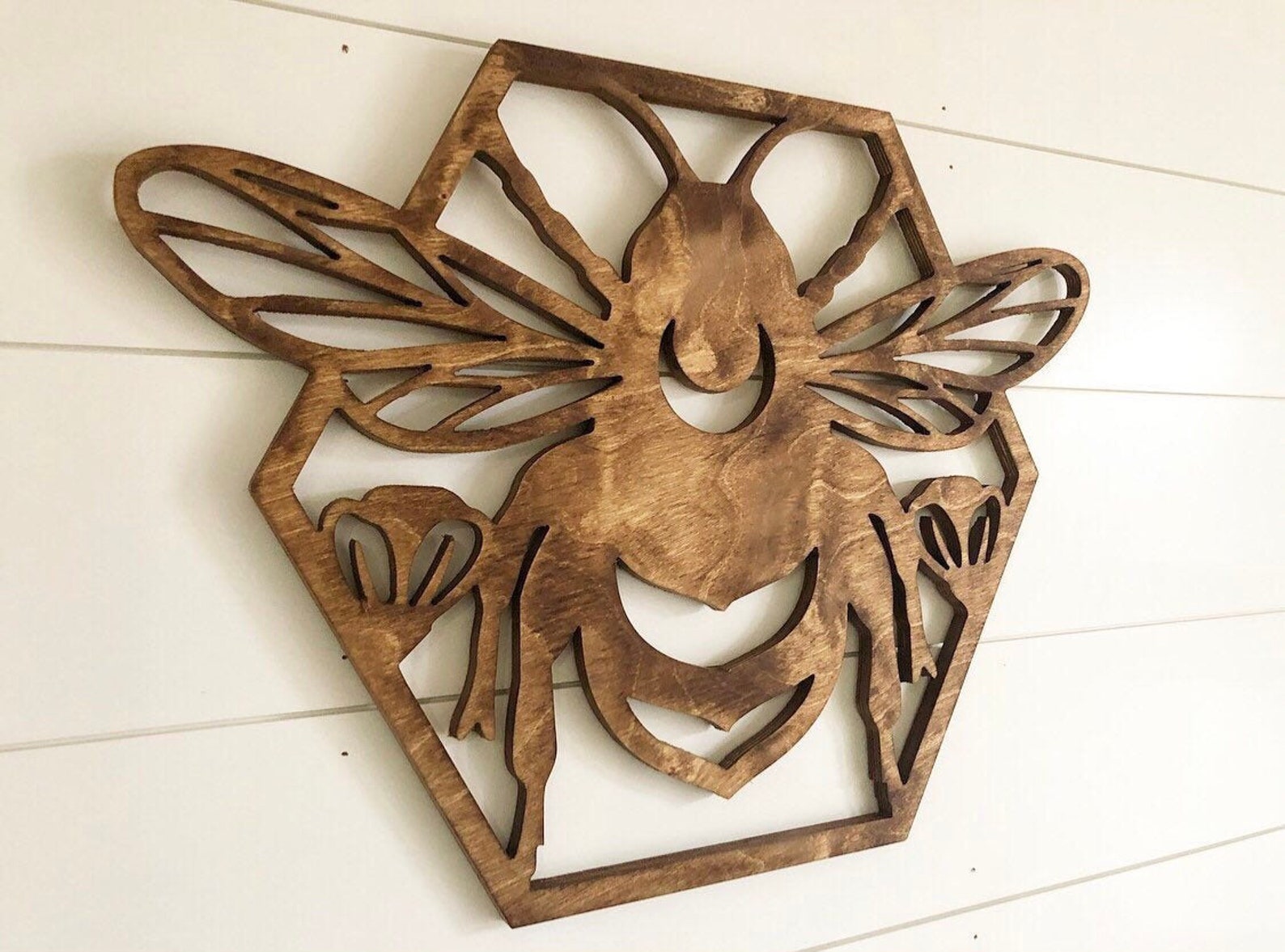 Hexagon Stained Wood Bee Sign Bohemian Wall Decor Modern - Etsy