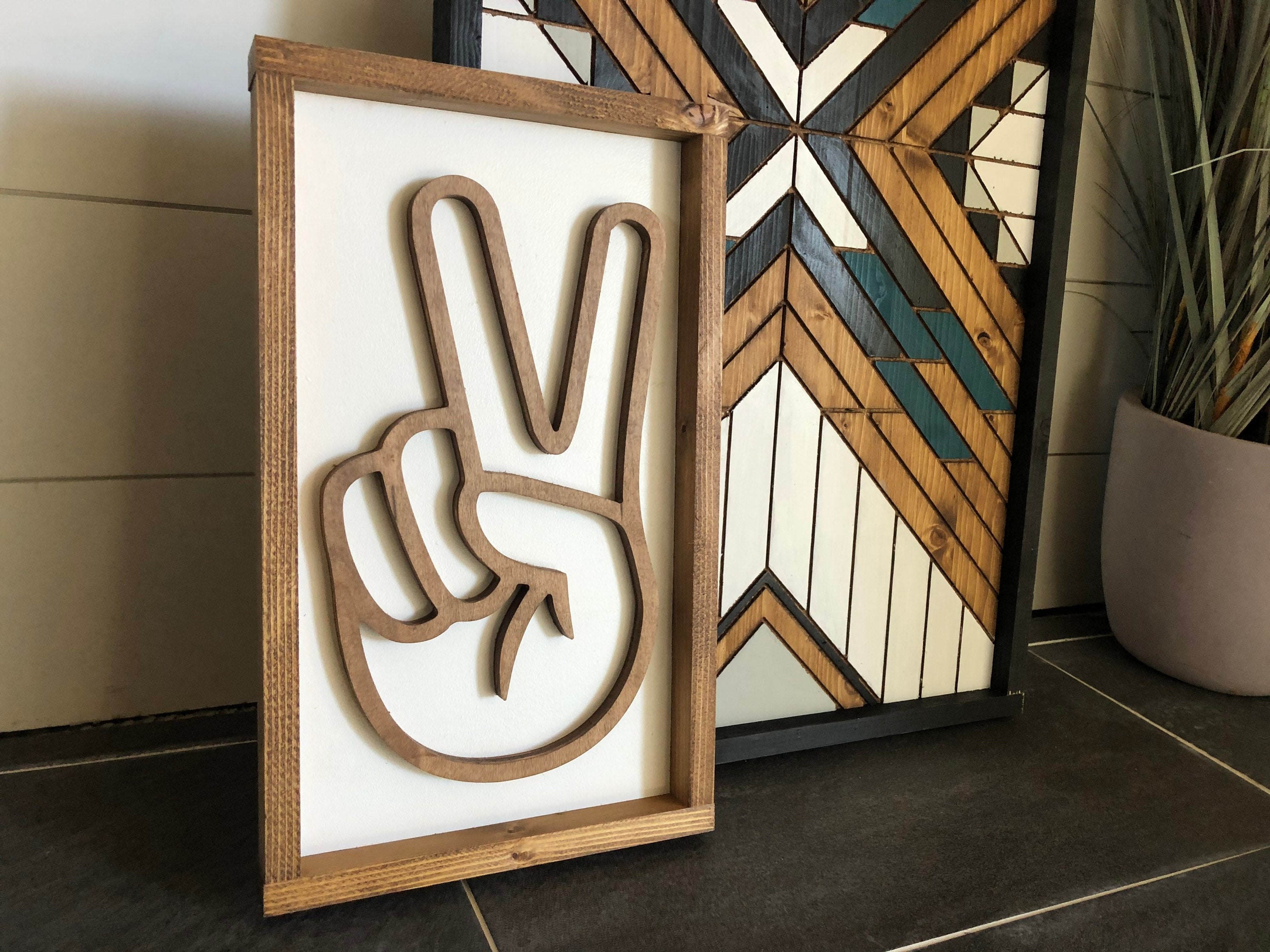 Peace Sign Wood Sign Framed Farmhouse Home Decor Custom - Etsy