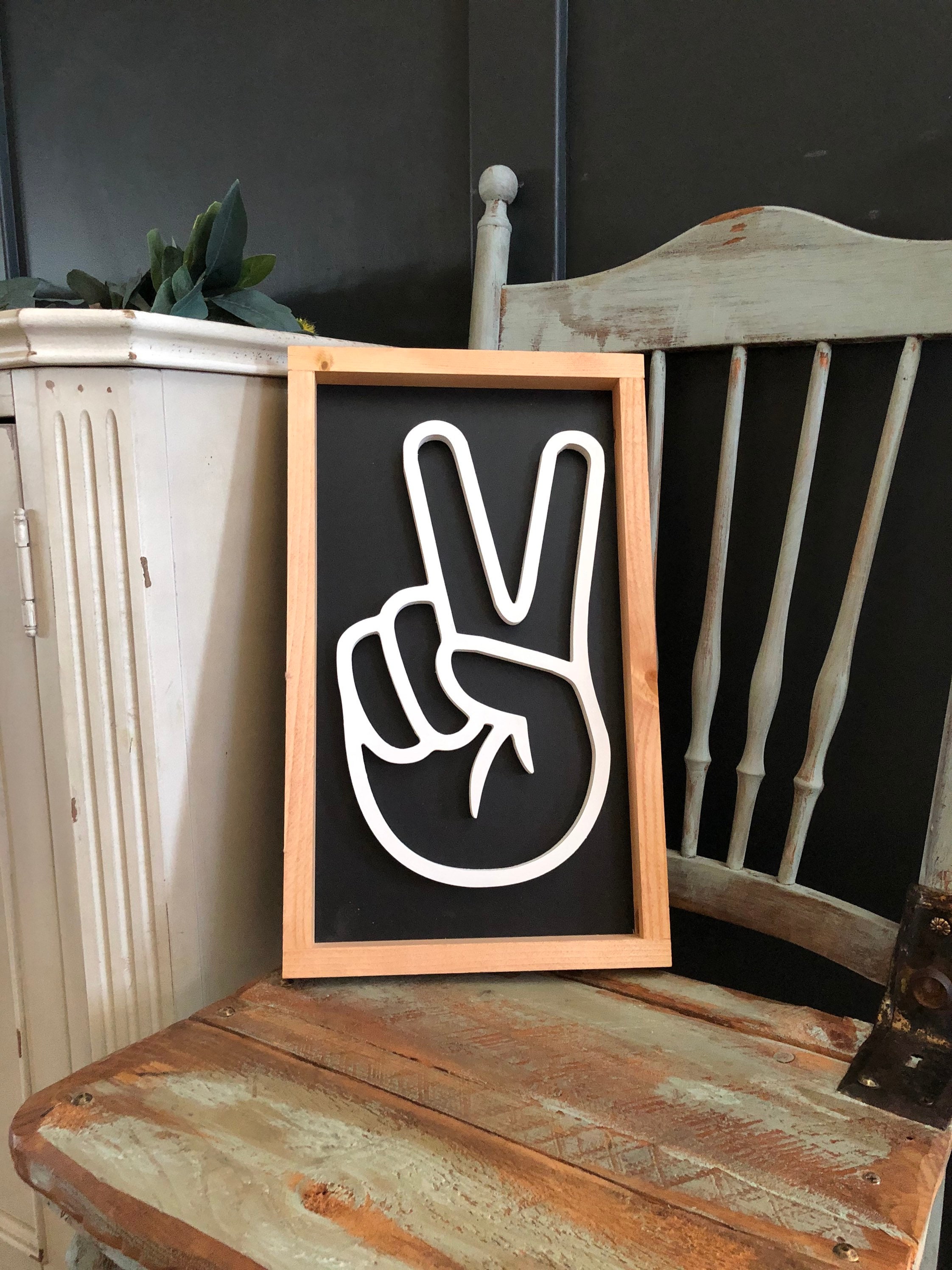 Peace Sign Wood Sign Framed Farmhouse Home Decor Custom | Etsy