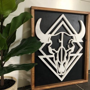 Boho Wild West Wood Sign Modern Geometric Triangle Home Decor Bull ...