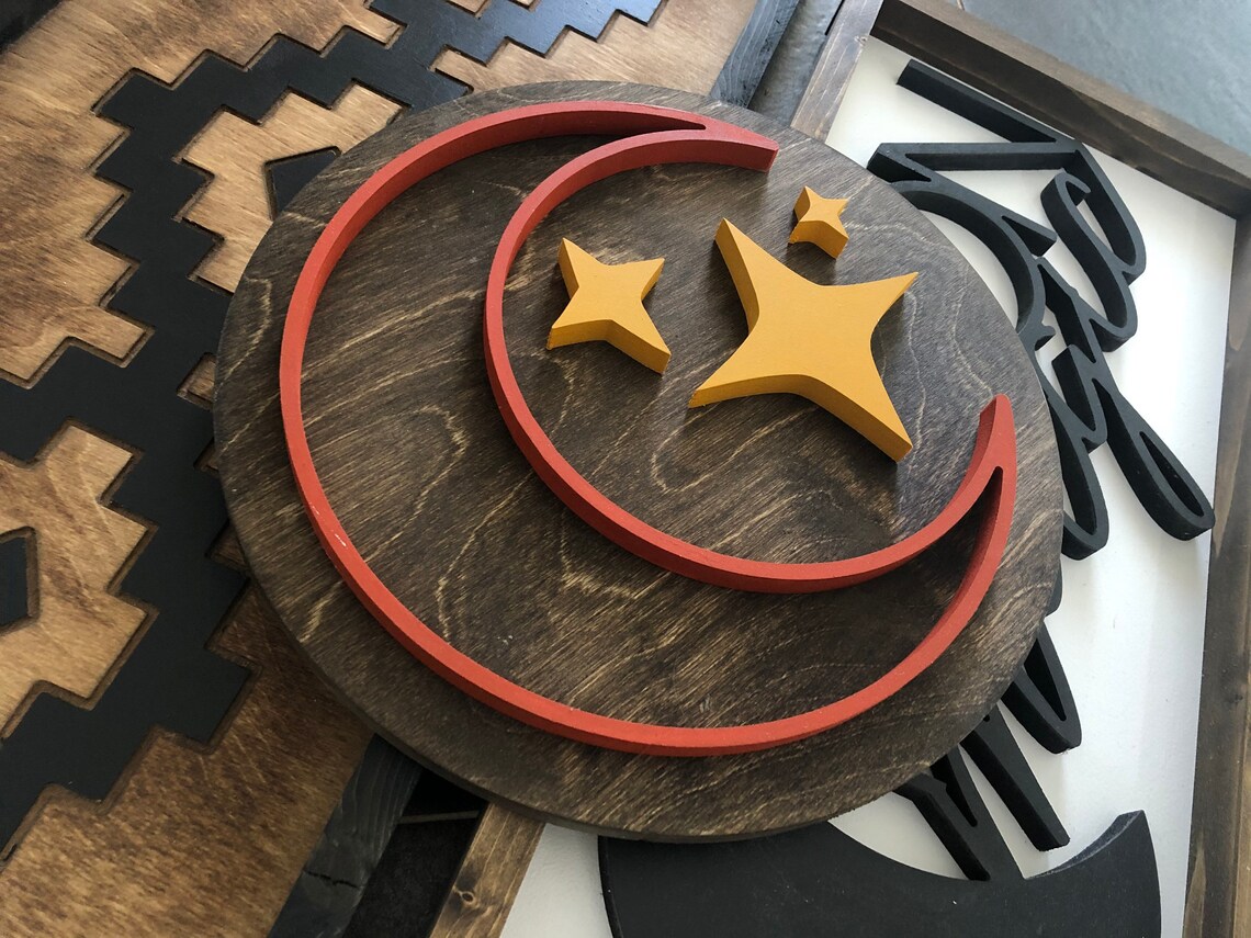 Moon and Star Wood Sign 12 Inch Round Boho Theme Nursery Decor | Etsy