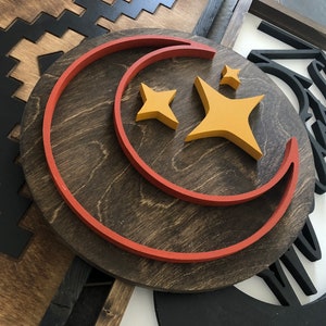 Moon and Star Wood Sign 12 Inch Round Boho Theme Nursery Decor Gallery ...