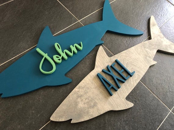 Shark Nursery Custom Baby Name Sign Wood Sign Ocean Theme - Etsy