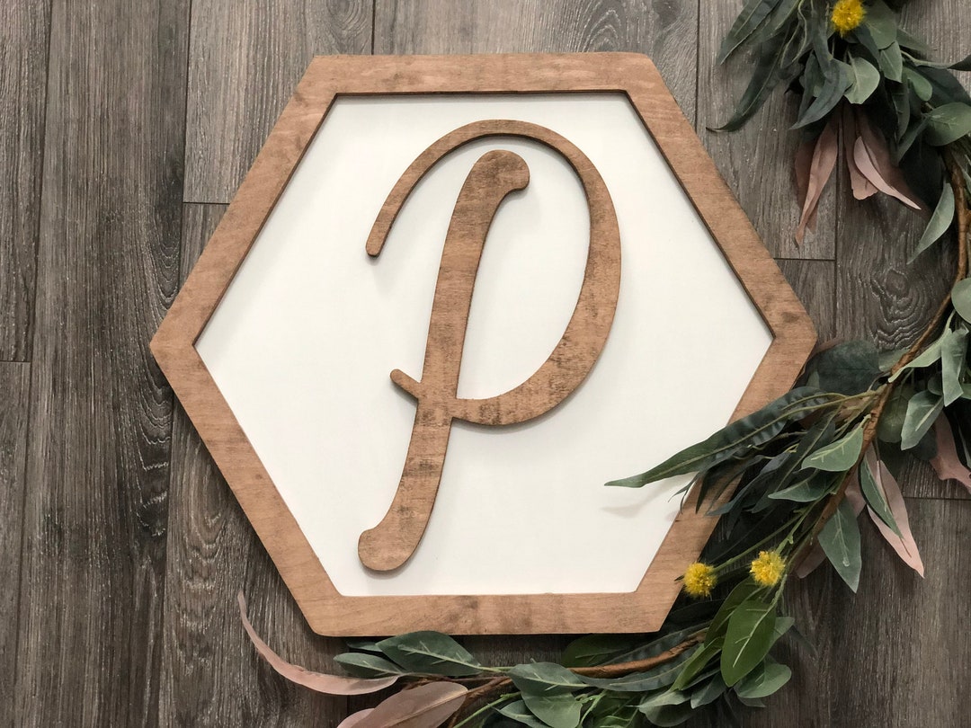 Hexagon Cursive Family Letter Sign Nursery Sign Entry Way Family Sign ...
