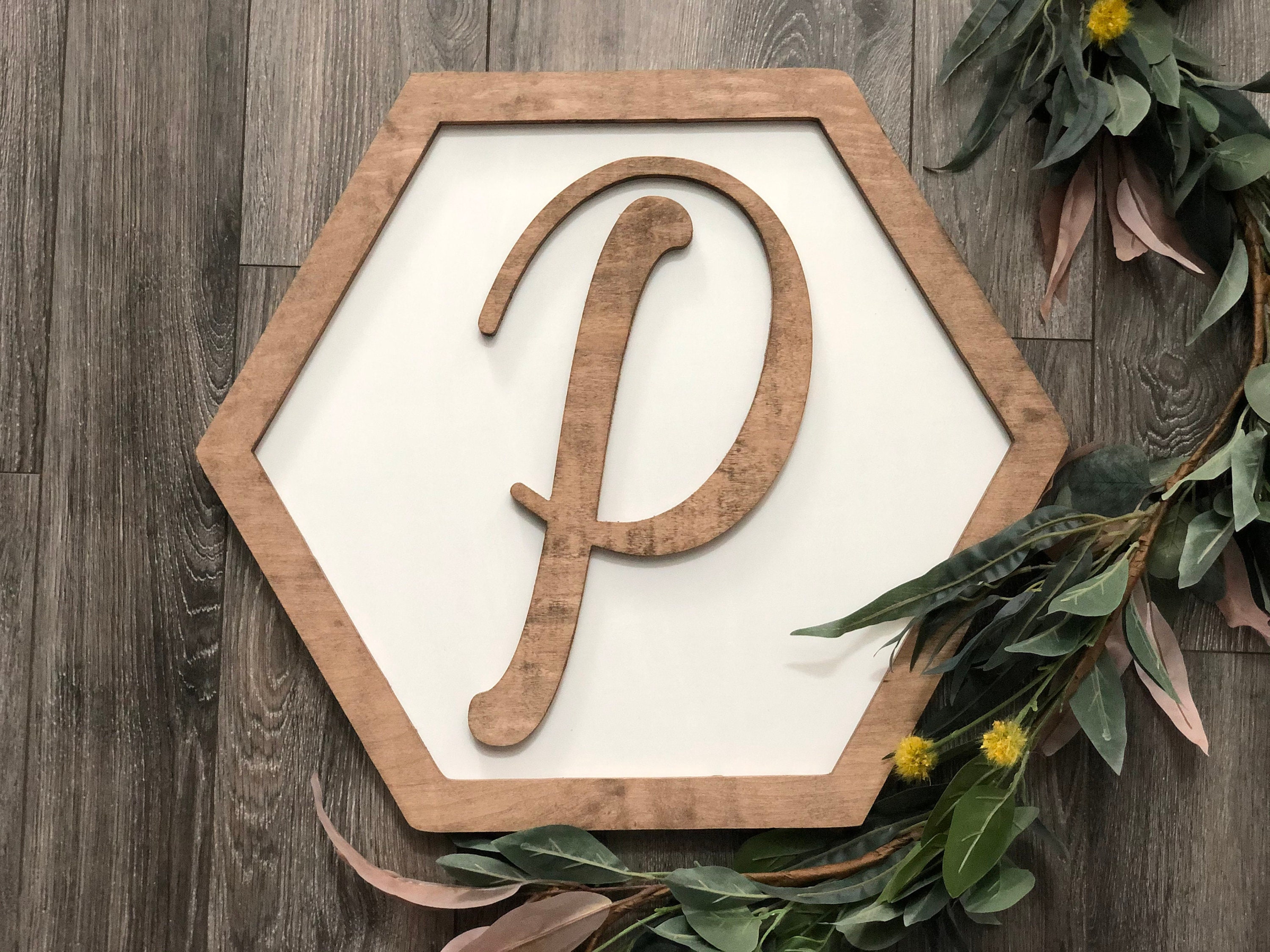 Hexagon Cursive family letter sign nursery sign entry way | Etsy