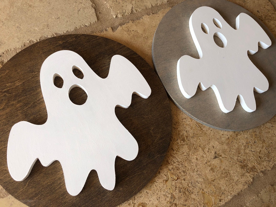 Ghost Mini 12 Inch Round Wood Sign Halloween Decorations October Fall ...