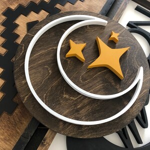 Moon and Star Wood Sign 12 Inch Round Boho Theme Nursery Decor Gallery ...